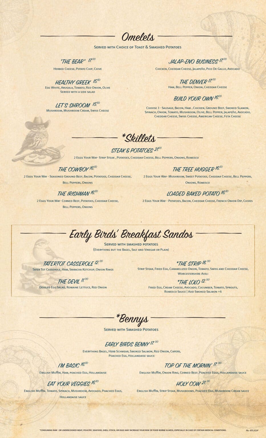 Menu – Early Birds